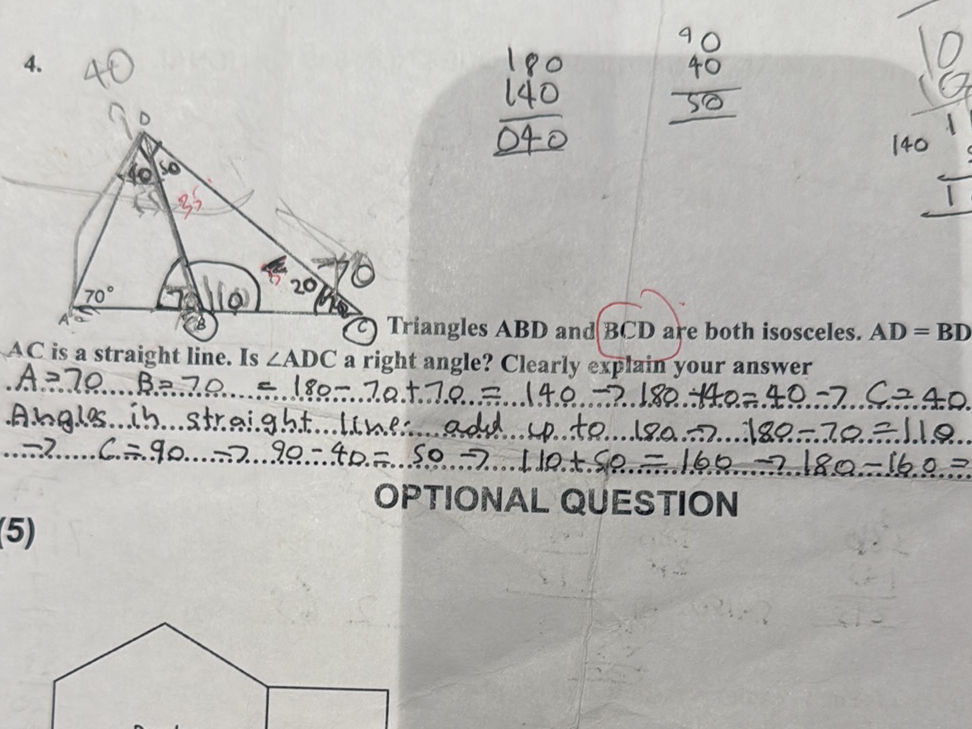 Triangles ABD and BCD are both isosceles. AD | StudyX