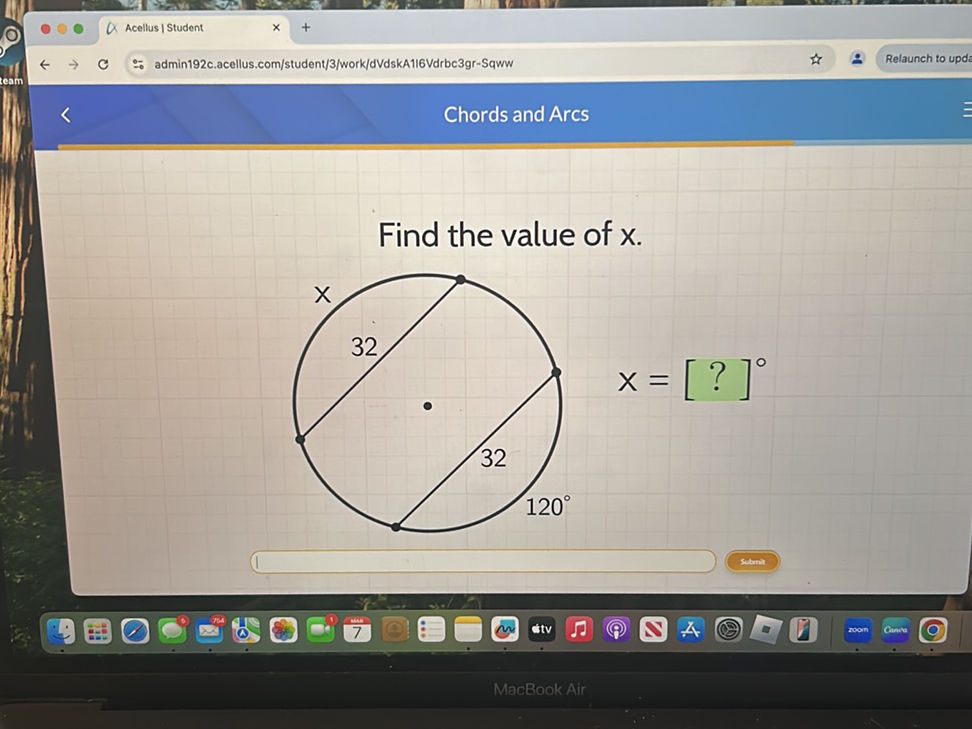 Find the value of x. x = [?]° Diagram: | StudyX