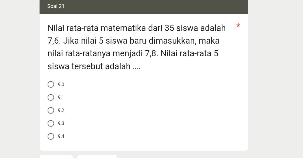 Nilai rata-rata matematika dari 35 siswa | StudyX
