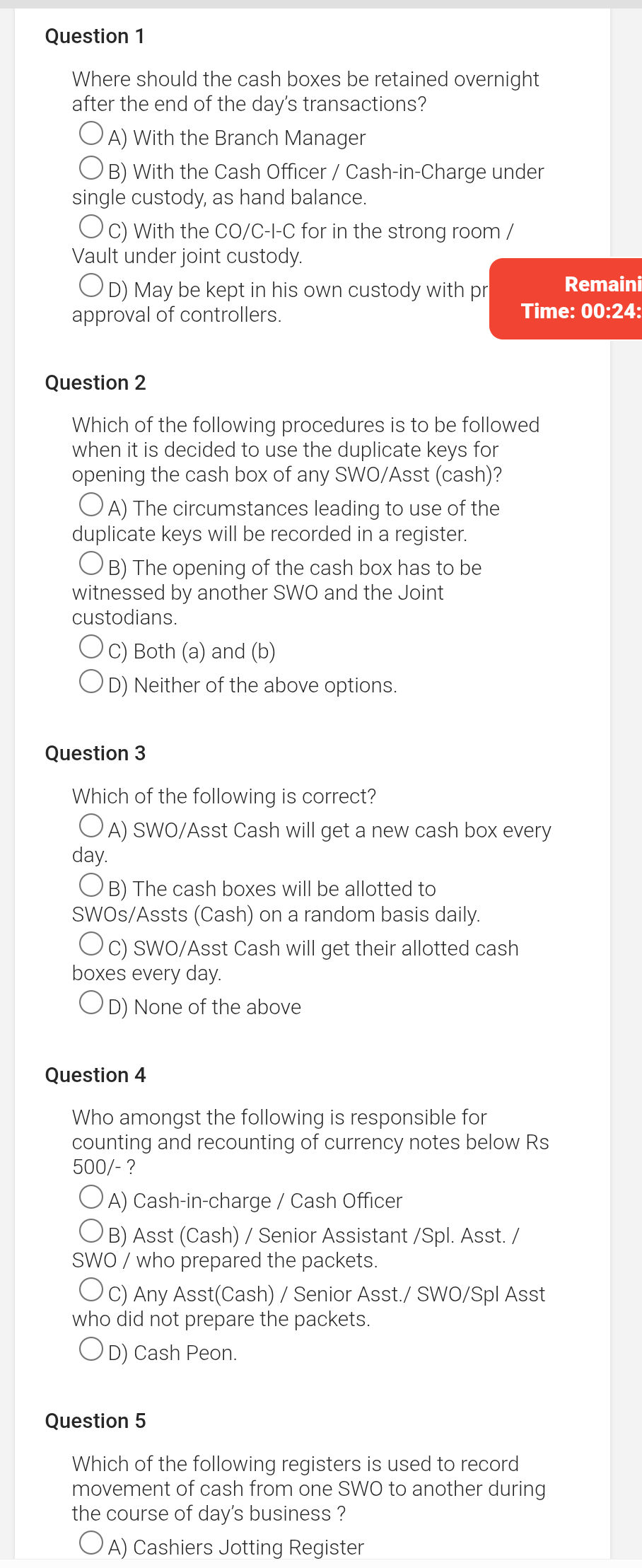 Question 1 Where should the cash boxes be | StudyX