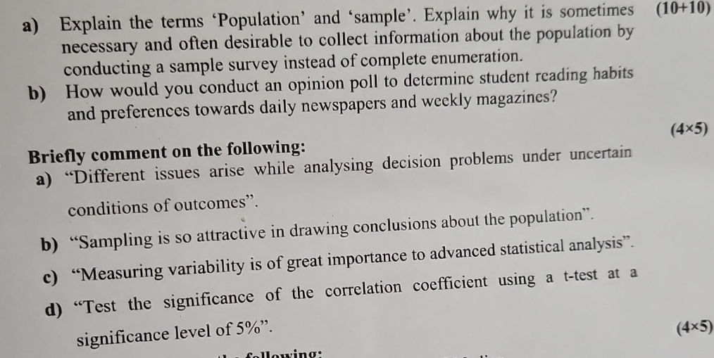 a) Explain the terms 'Population' and | StudyX