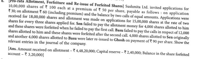 Pro-rata Allotment, Forfeiture and Re-issue | StudyX