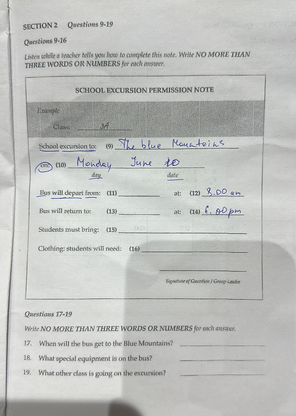 SCHOOL EXCURSION PERMISSION NOTE School | StudyX