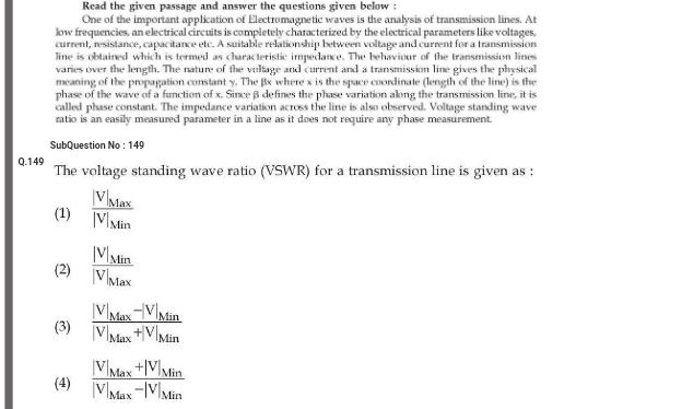 The voltage standing wave ratio (VSWR) for a | StudyX