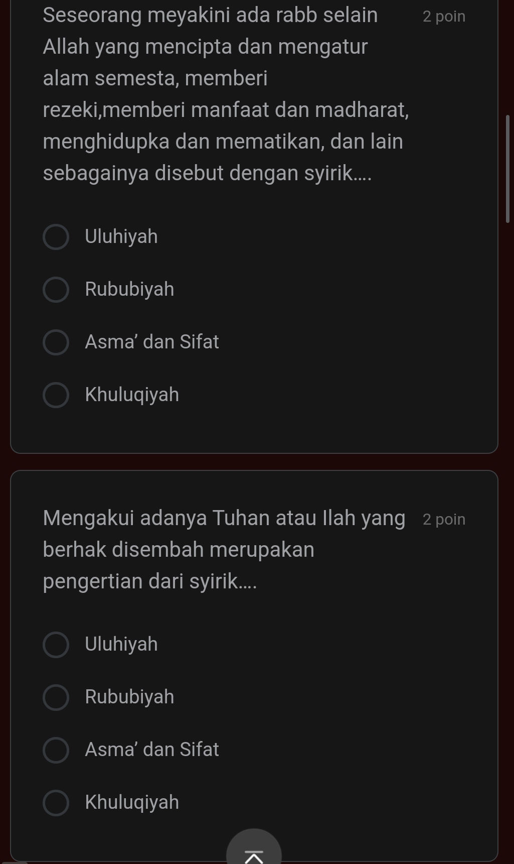 Seseorang meyakini ada rabb selain 2 poin | StudyX