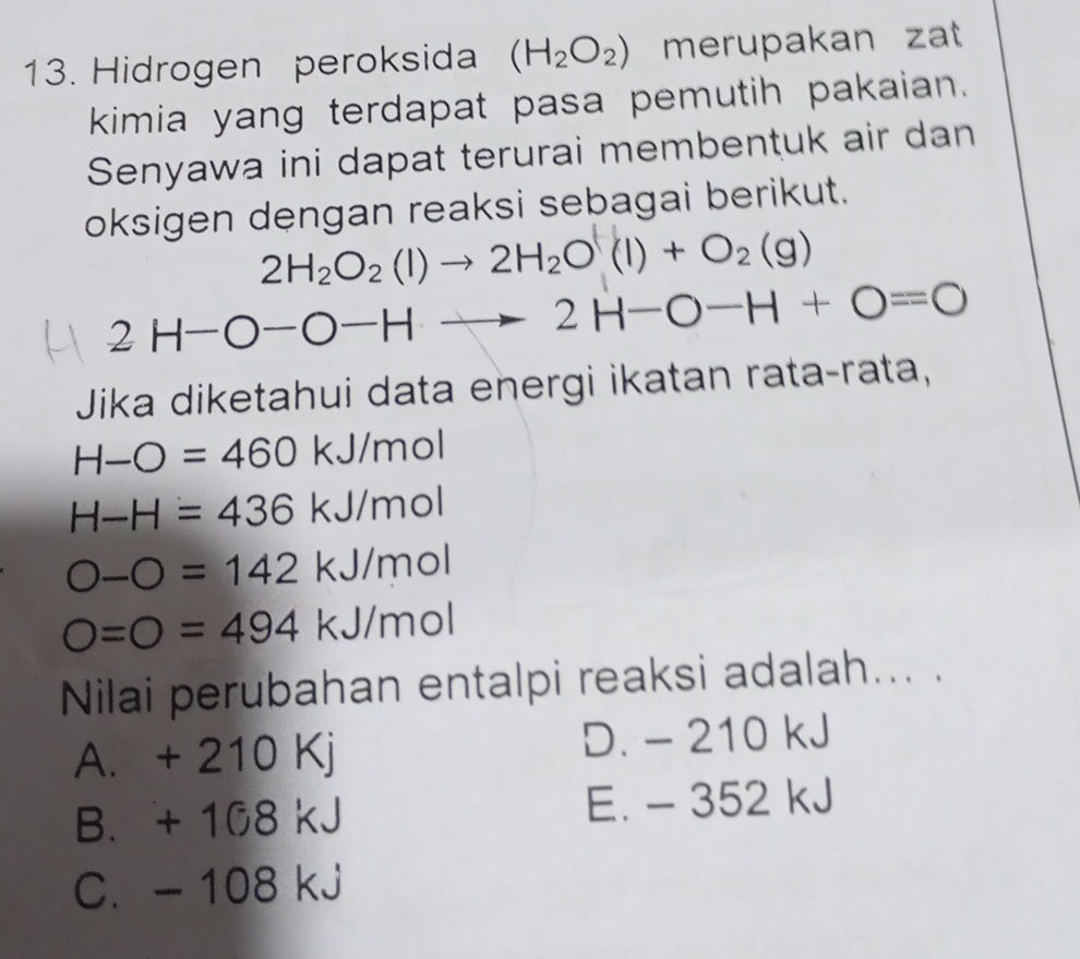 13. Hidrogen peroksida (H2O2) merupakan zat | StudyX