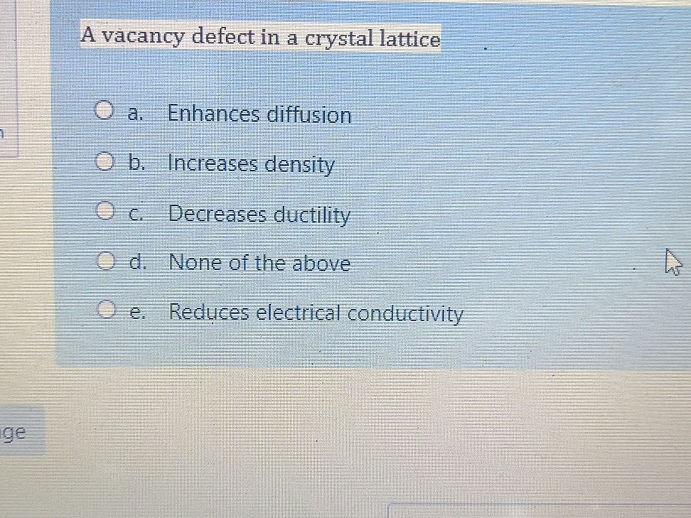 A vacancy defect in a crystal lattice a. | StudyX