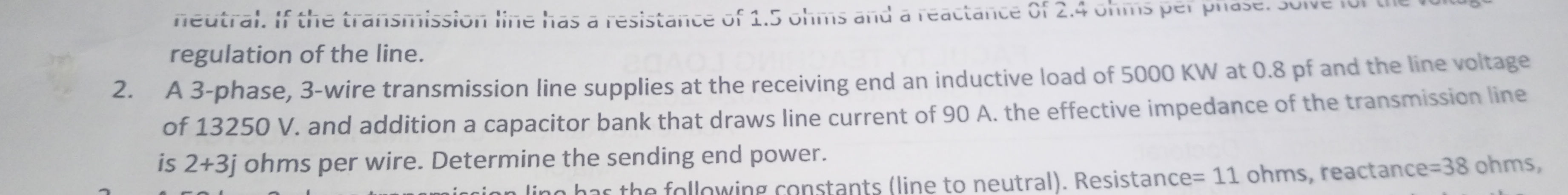 2. A 3-phase, 3-wire transmission line | StudyX