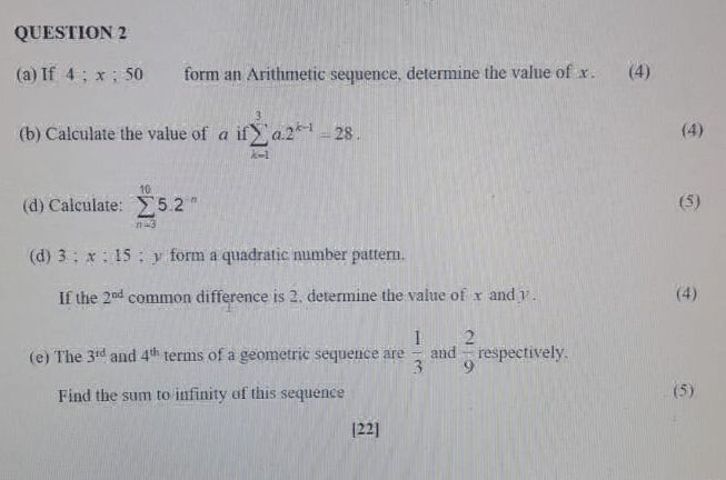(a) If 4, x, 50 form an Arithmetic sequence, | StudyX