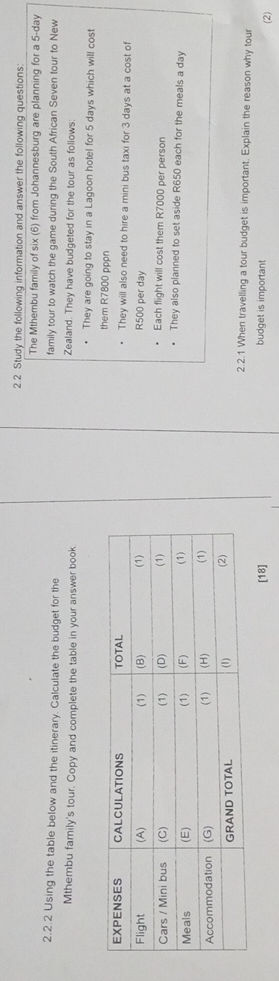 2.2.2 Using the table below and the | StudyX