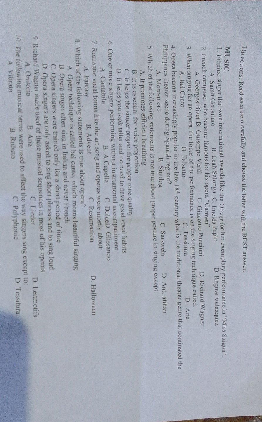 Directions: Read each item carefully and | StudyX