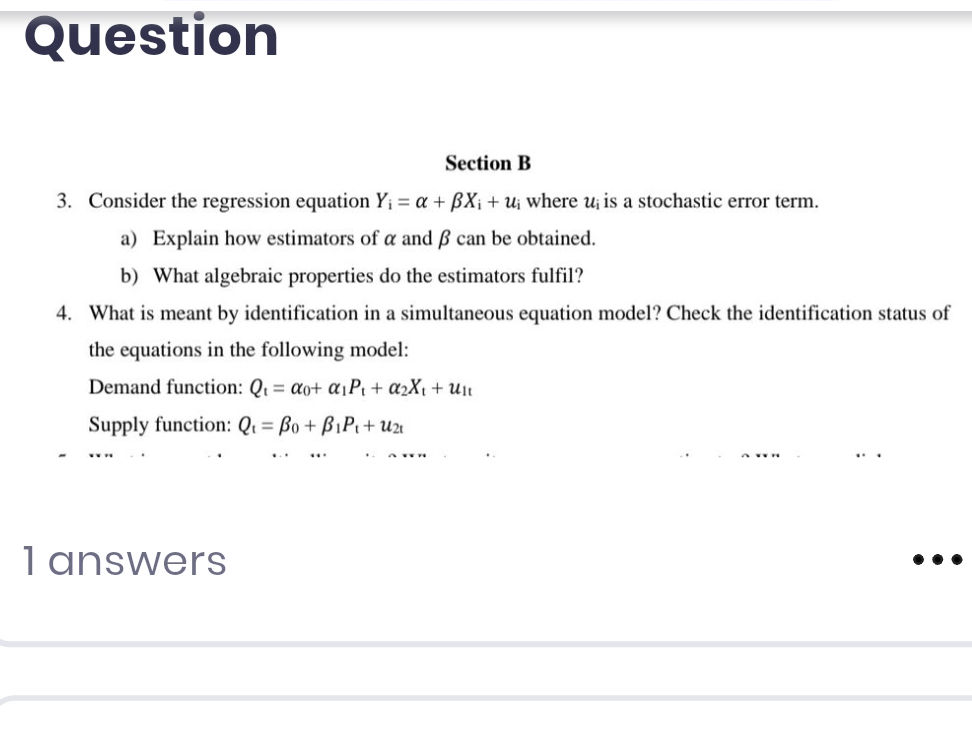 3. Consider the regression equation $Y_i = | StudyX