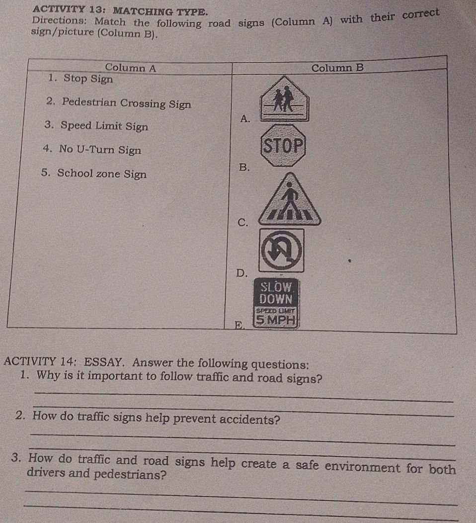 ACTIVITY 13: MATCHING TYPE. Directions: | StudyX