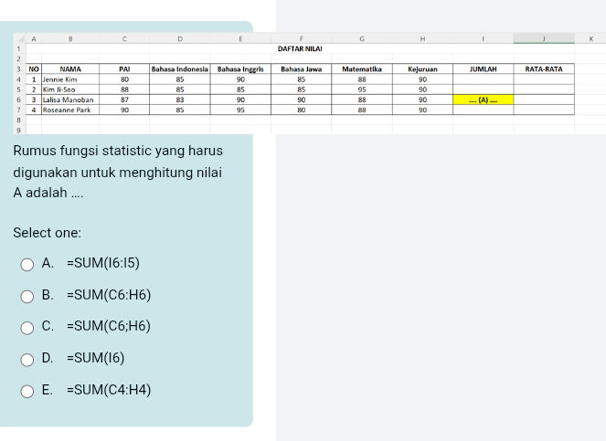 Rumus fungsi statistic yang harus digunakan | StudyX