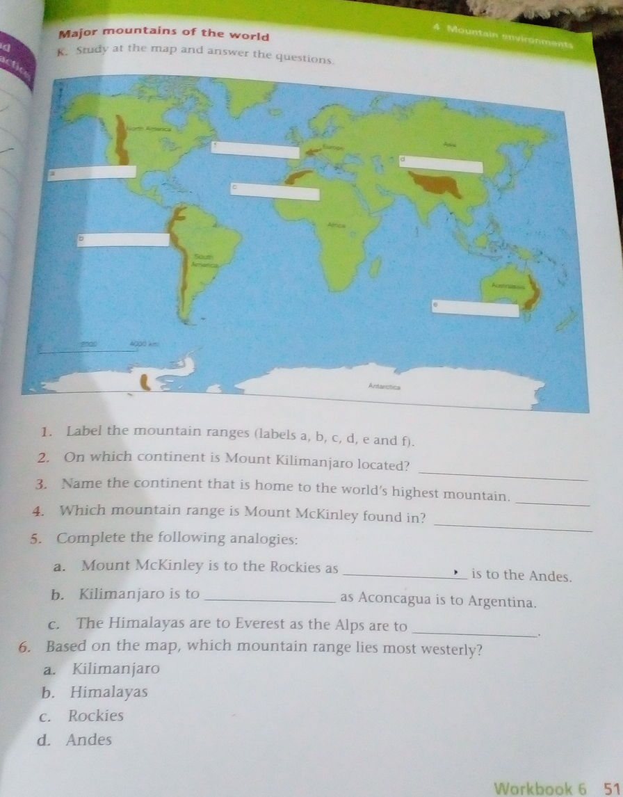 1. Label the mountain ranges (labels a, b, | StudyX