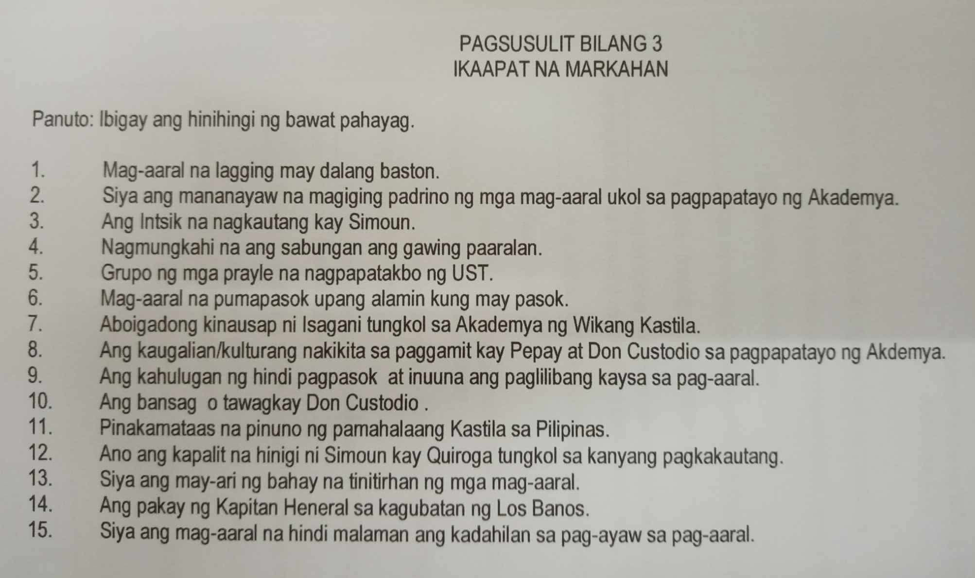 Panuto: Ibigay ang hinihingi ng bawat | StudyX