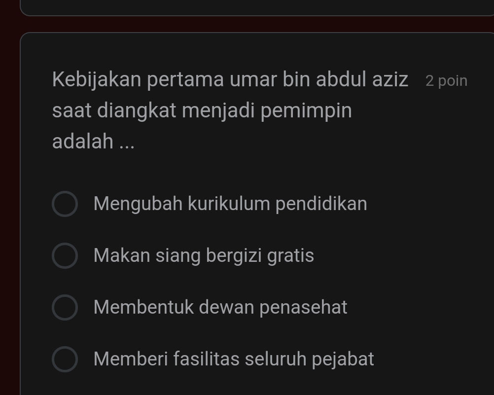 Kebijakan pertama umar bin abdul aziz saat | StudyX