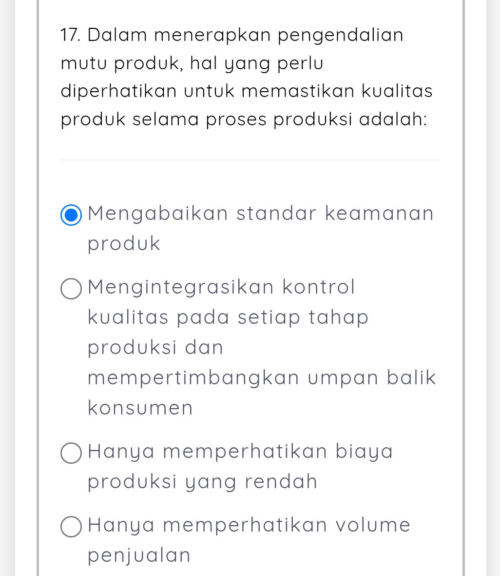 17. Dalam menerapkan pengendalian mutu | StudyX
