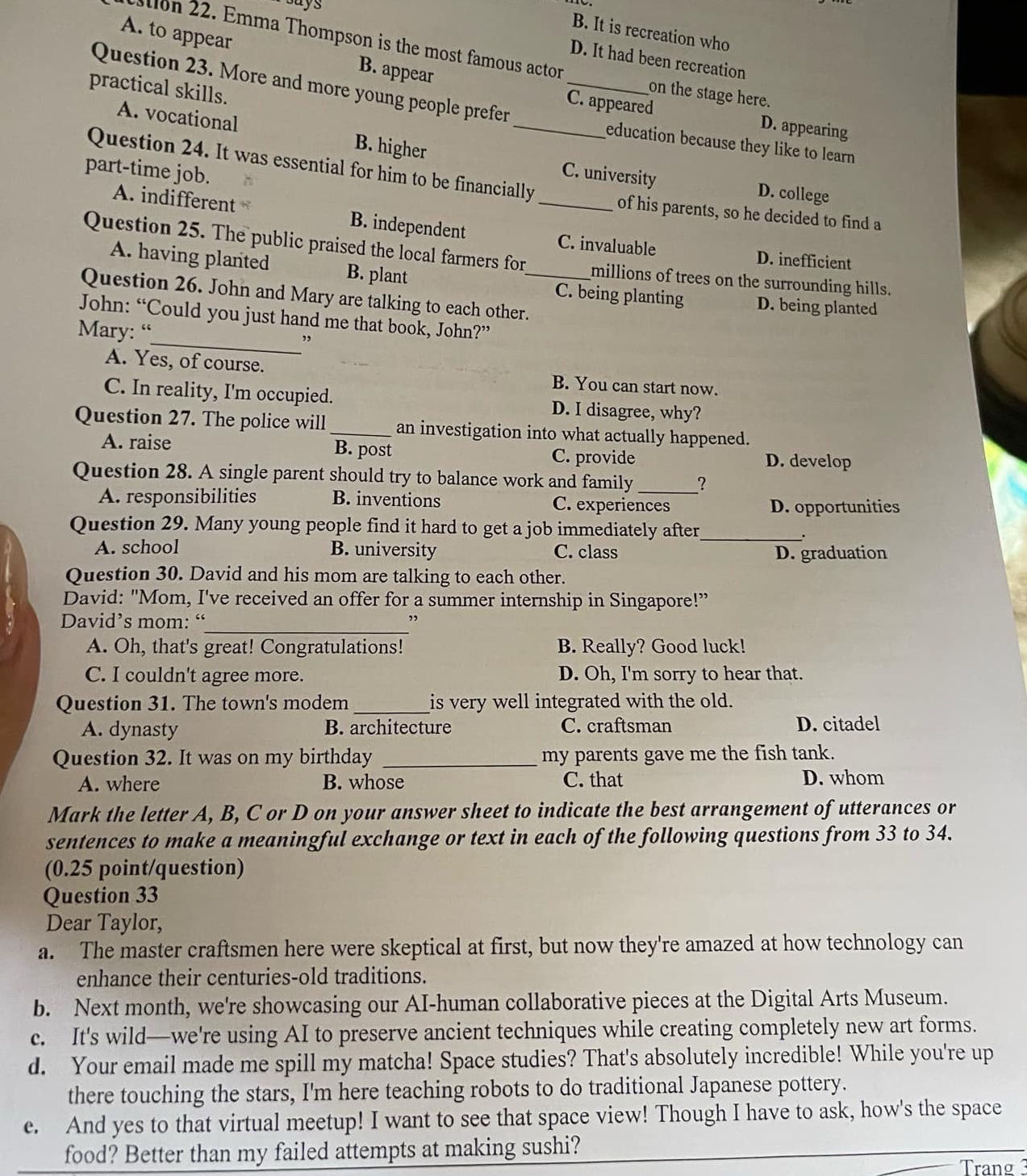 Question 22. Emma Thompson is the most | StudyX