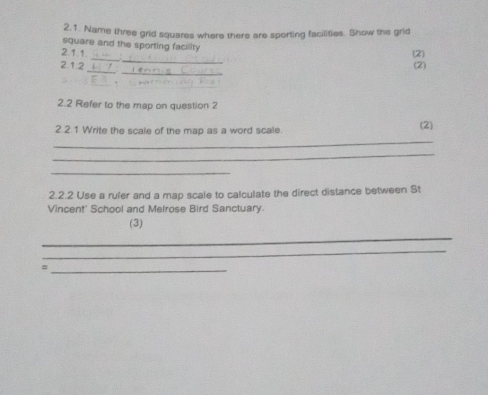 2.1. Name three grid squares where there are | StudyX