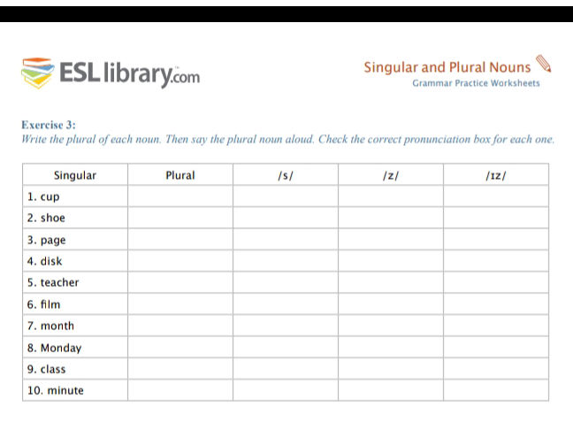 Exercise 3: Write the plural of each noun. | StudyX