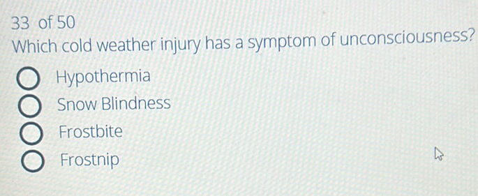 Which cold weather injury has a symptom of | StudyX