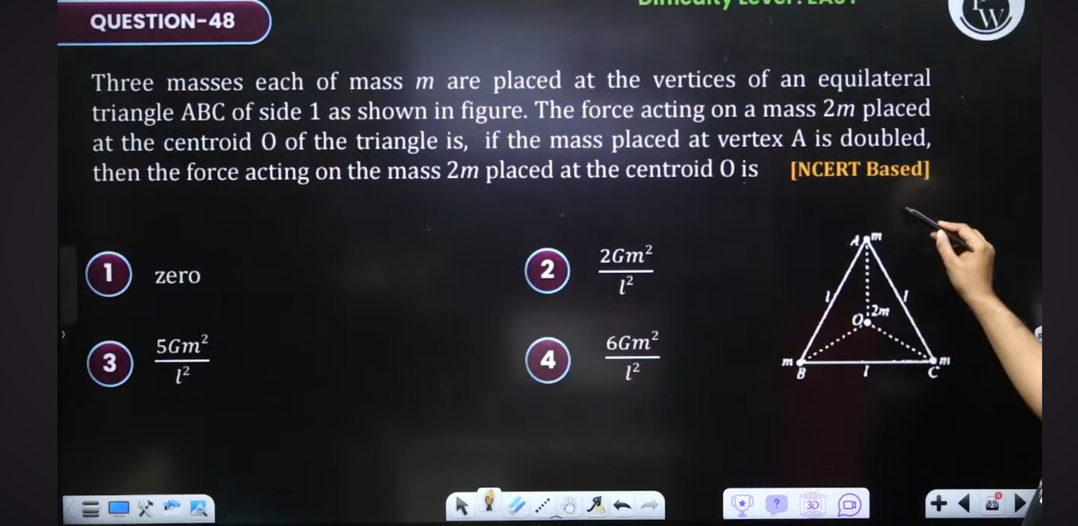 Three masses each of mass $m$ are placed at | StudyX