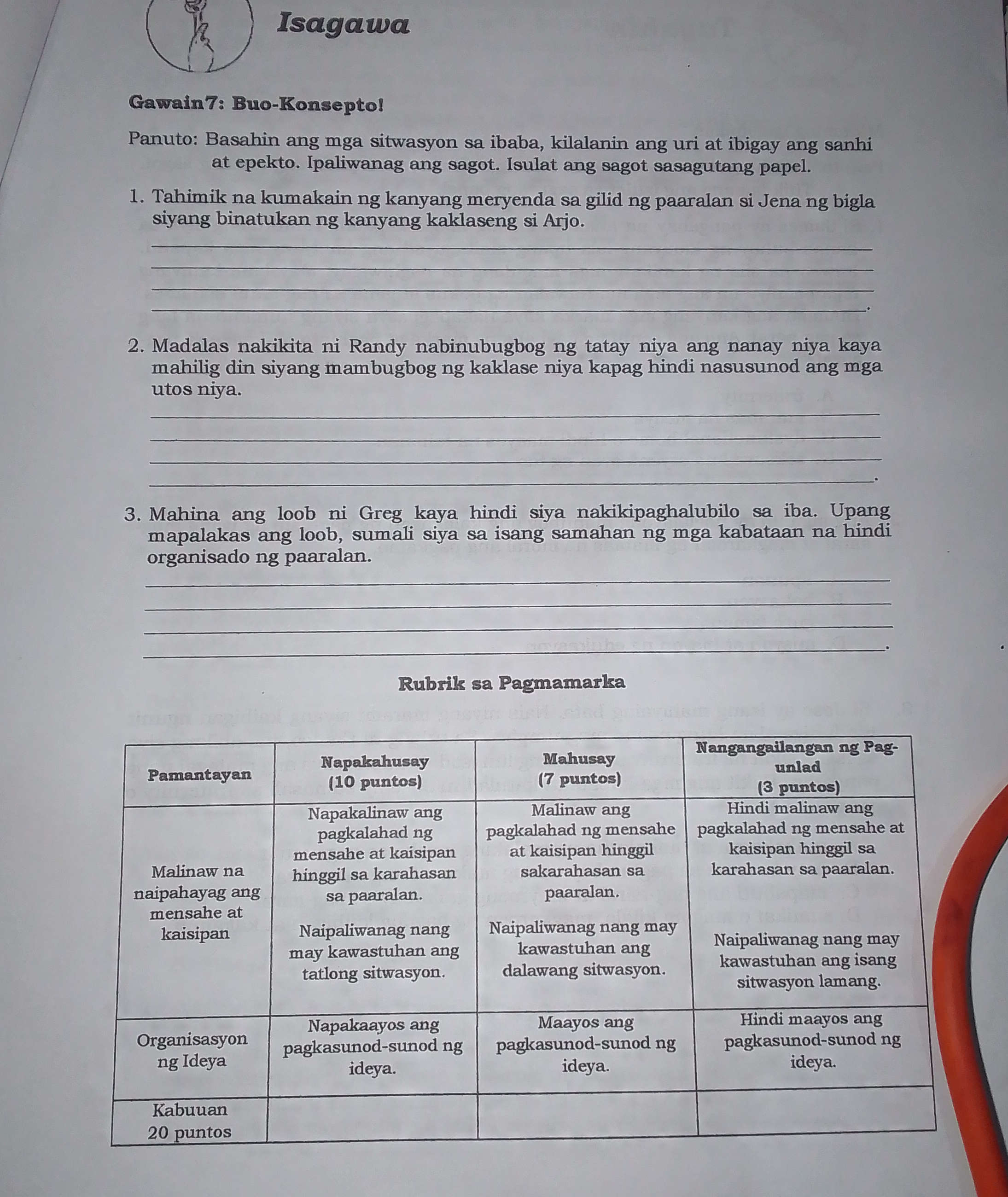 Gawain 7: Buo-Konsepto! Panuto: Basahin ang | StudyX
