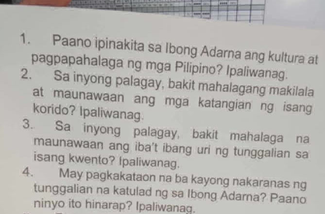 1. Paano ipinakita sa Ibong Adarna ang | StudyX