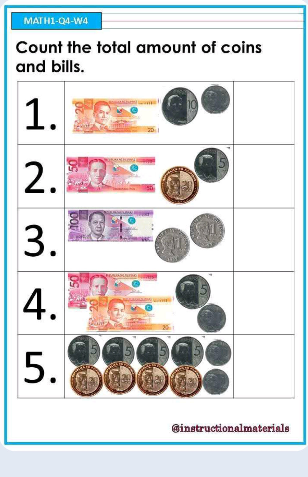 Count the total amount of coins and bills. | StudyX