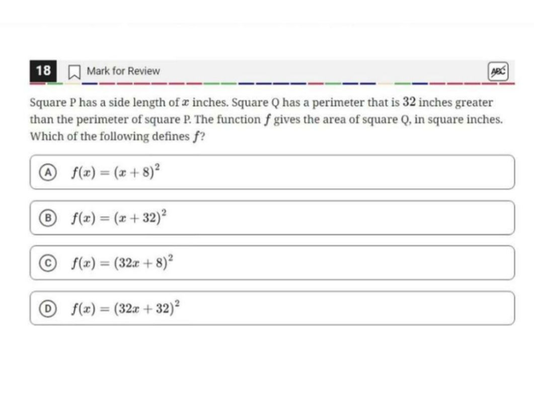 Square P has a side length of *x* inches. | StudyX