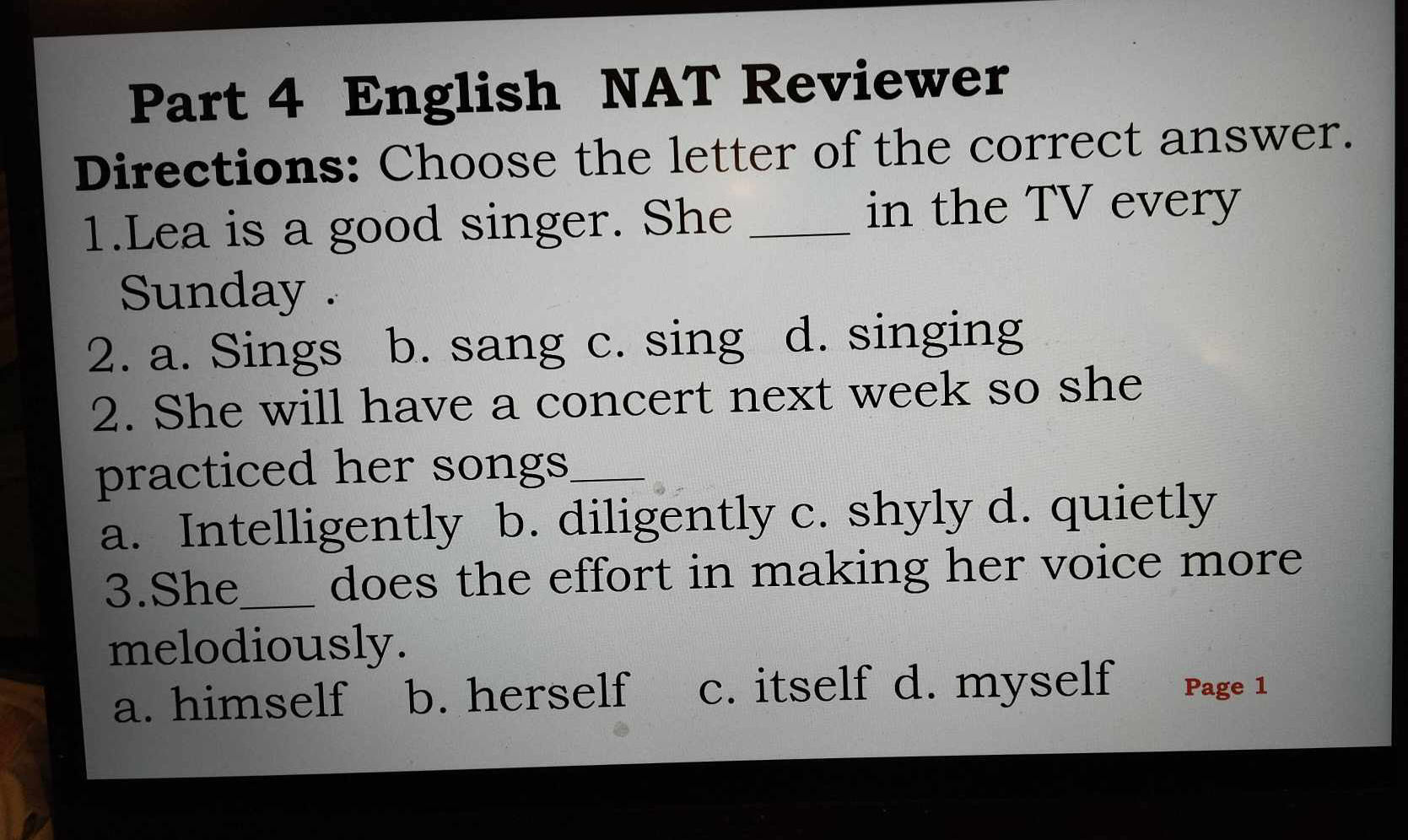 Part 4 English NAT Reviewer Directions: | StudyX