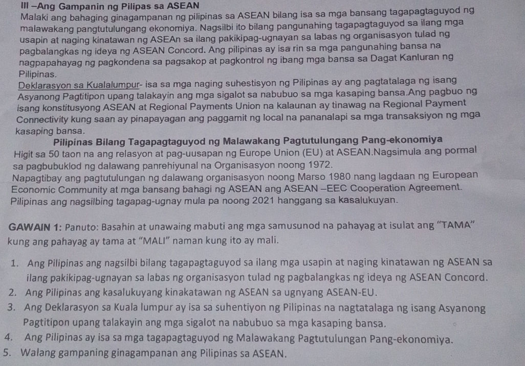 GAWAIN 1: Panuto: Basahin at unawaing mabuti | StudyX