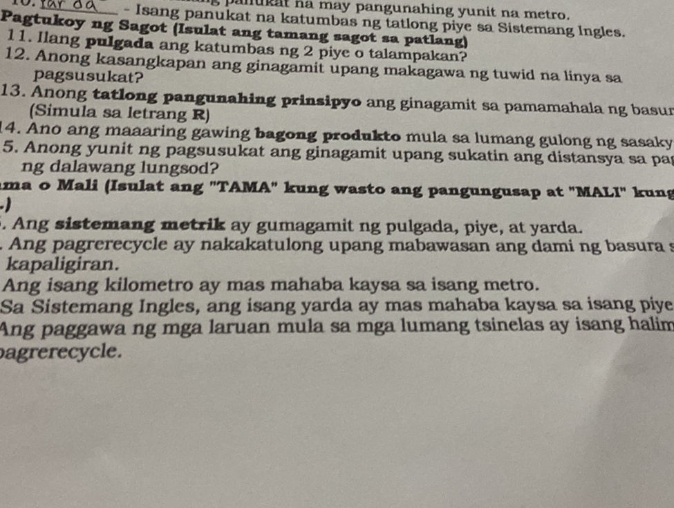Pagtukoy ng Sagot (Isulat ang tamang sagot | StudyX