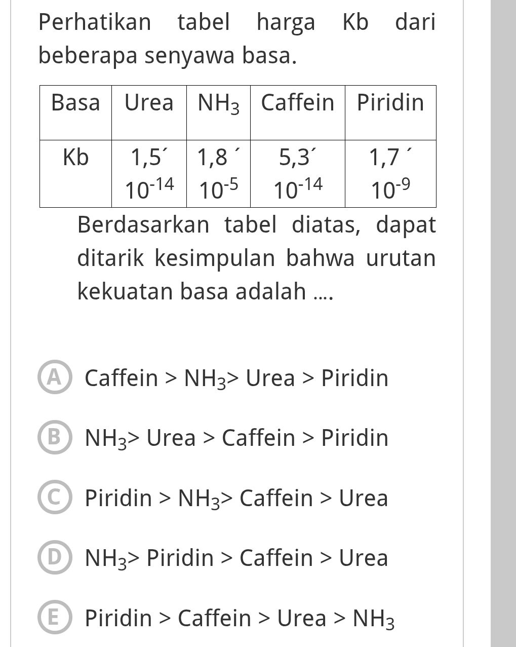 Perhatikan tabel harga Kb dari beberapa | StudyX