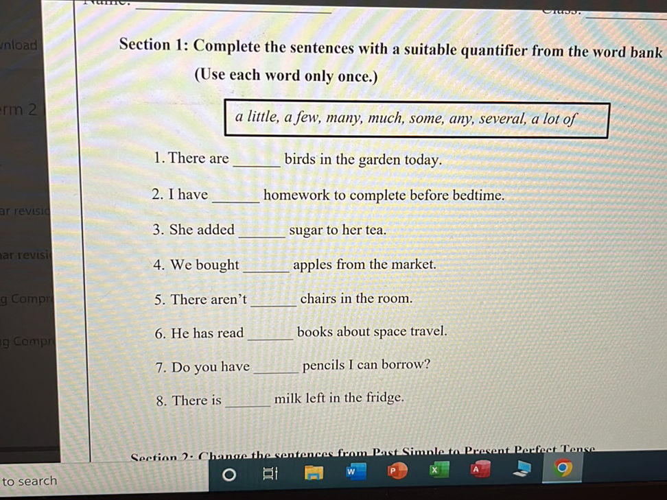 Section 1: Complete the sentences with a | StudyX