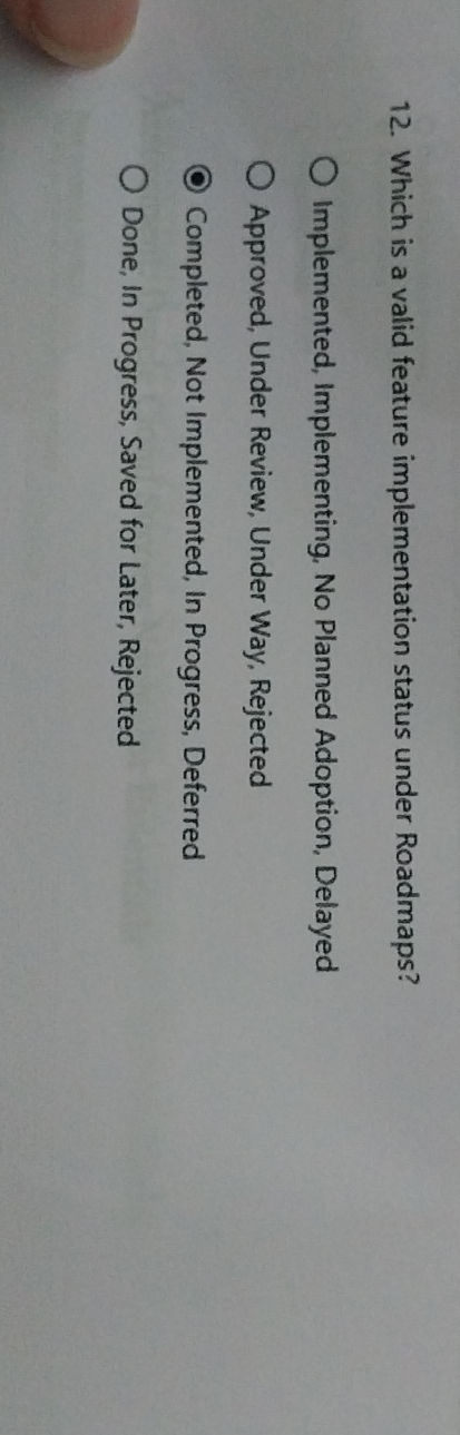 12. Which is a valid feature implementation | StudyX