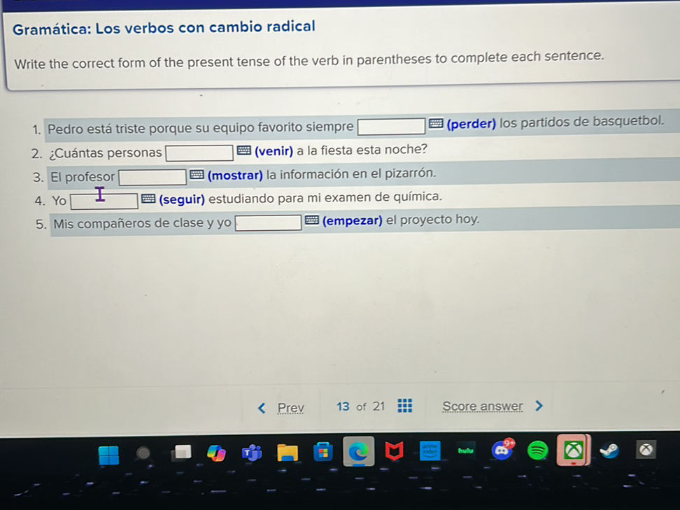 Gramática: Los verbos con cambio radical | StudyX