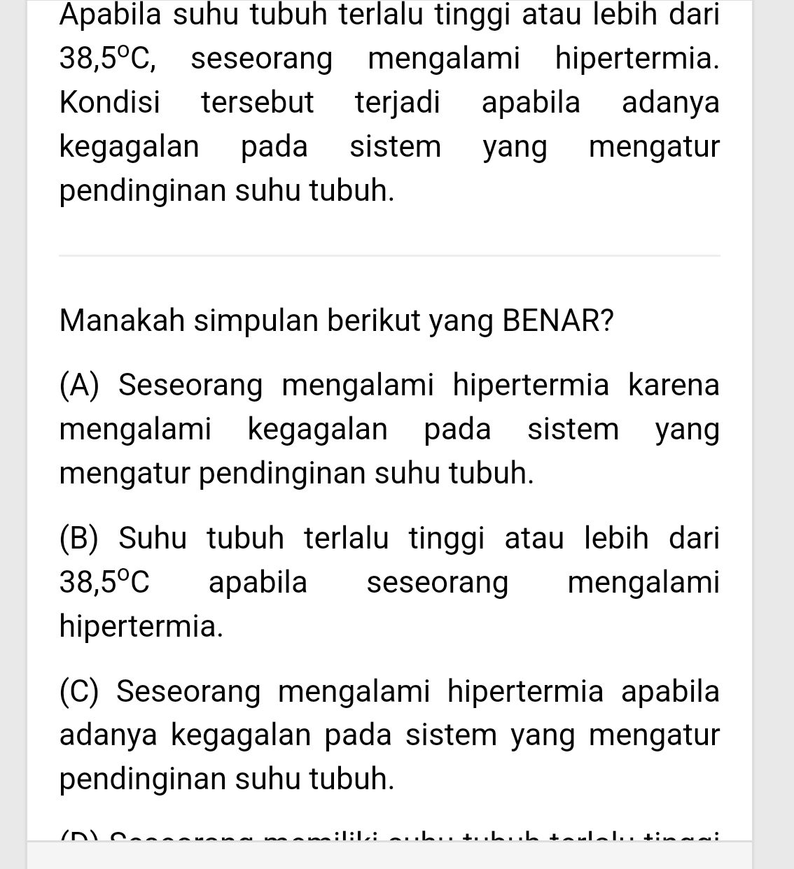 Apabila suhu tubuh terlalu tinggi atau lebih | StudyX