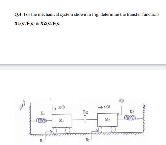 Q.4. For the mechanical system shown in Fig, | StudyX