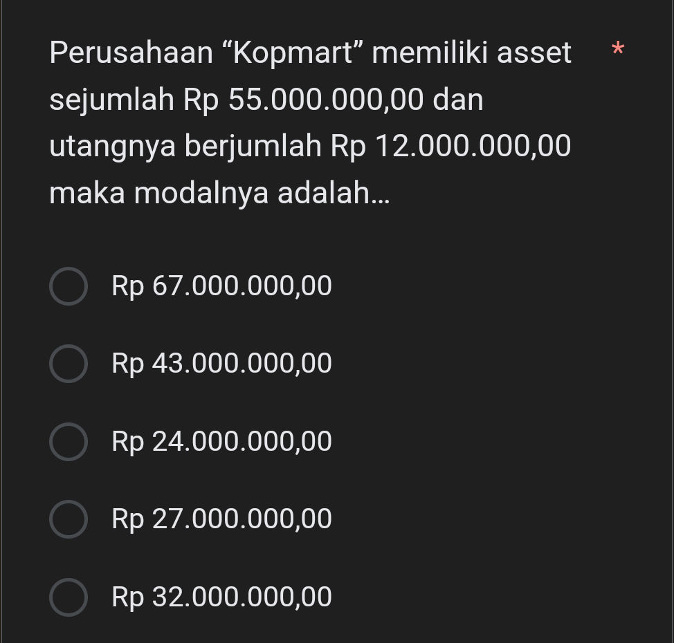 Perusahaan “Kopmart” memiliki asset sejumlah | StudyX