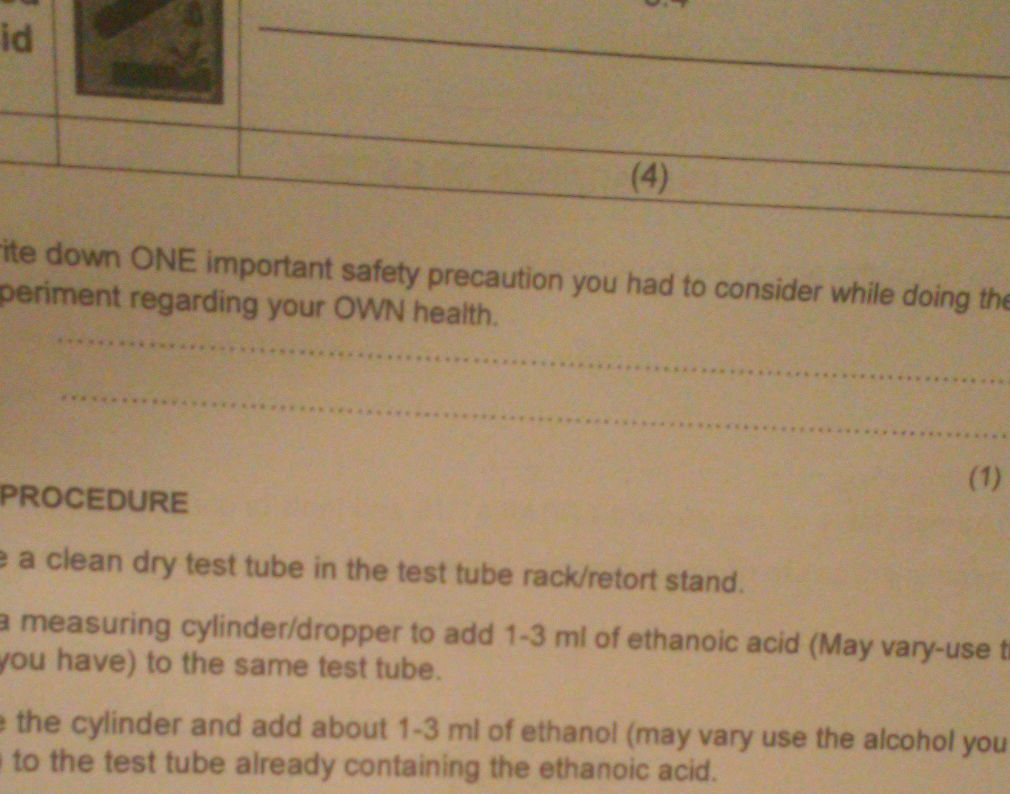 Write down ONE important safety precaution | StudyX