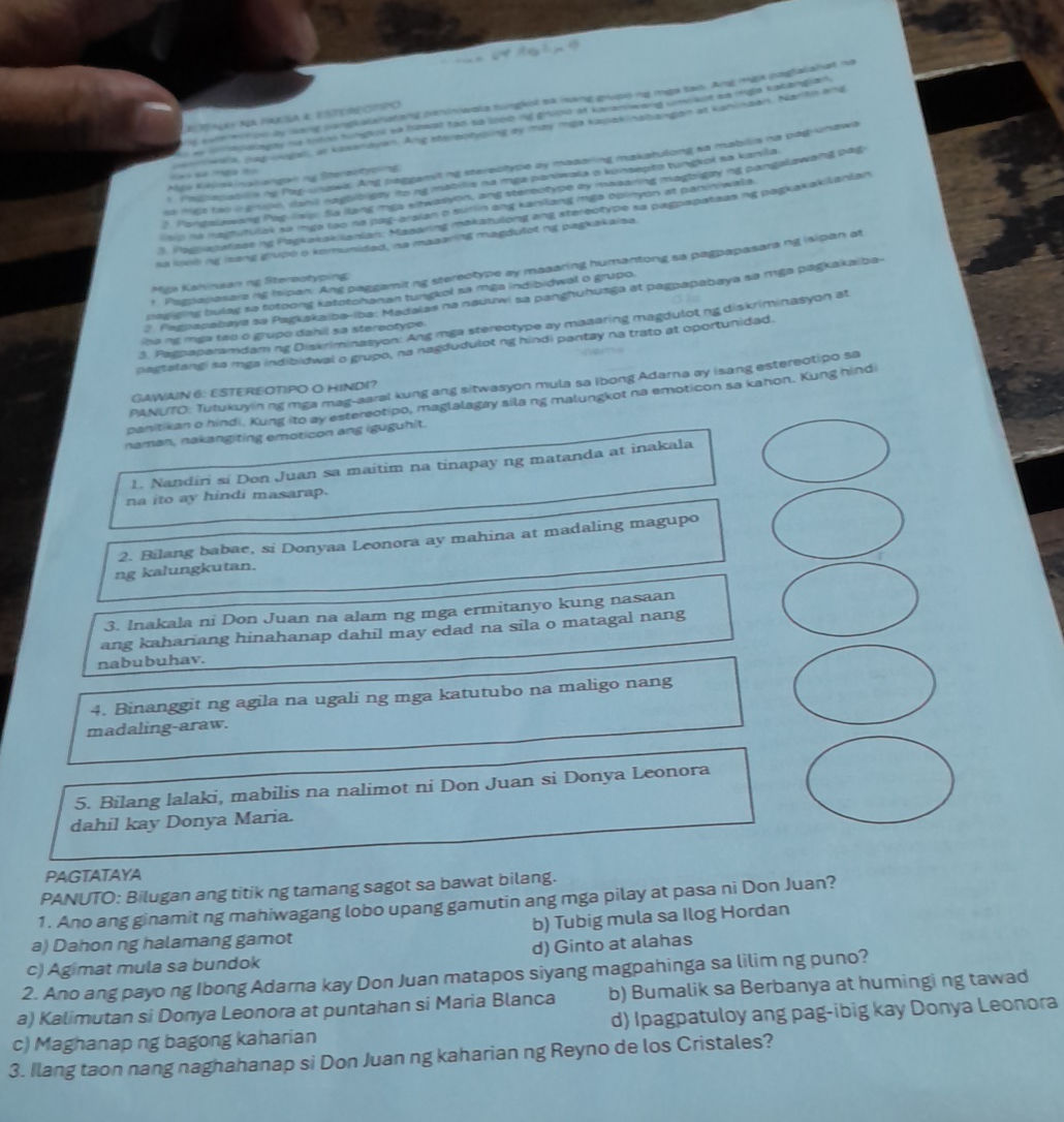 GAWAIN 6: ESTEREOTIPO O HINDI? PANUTO: | StudyX