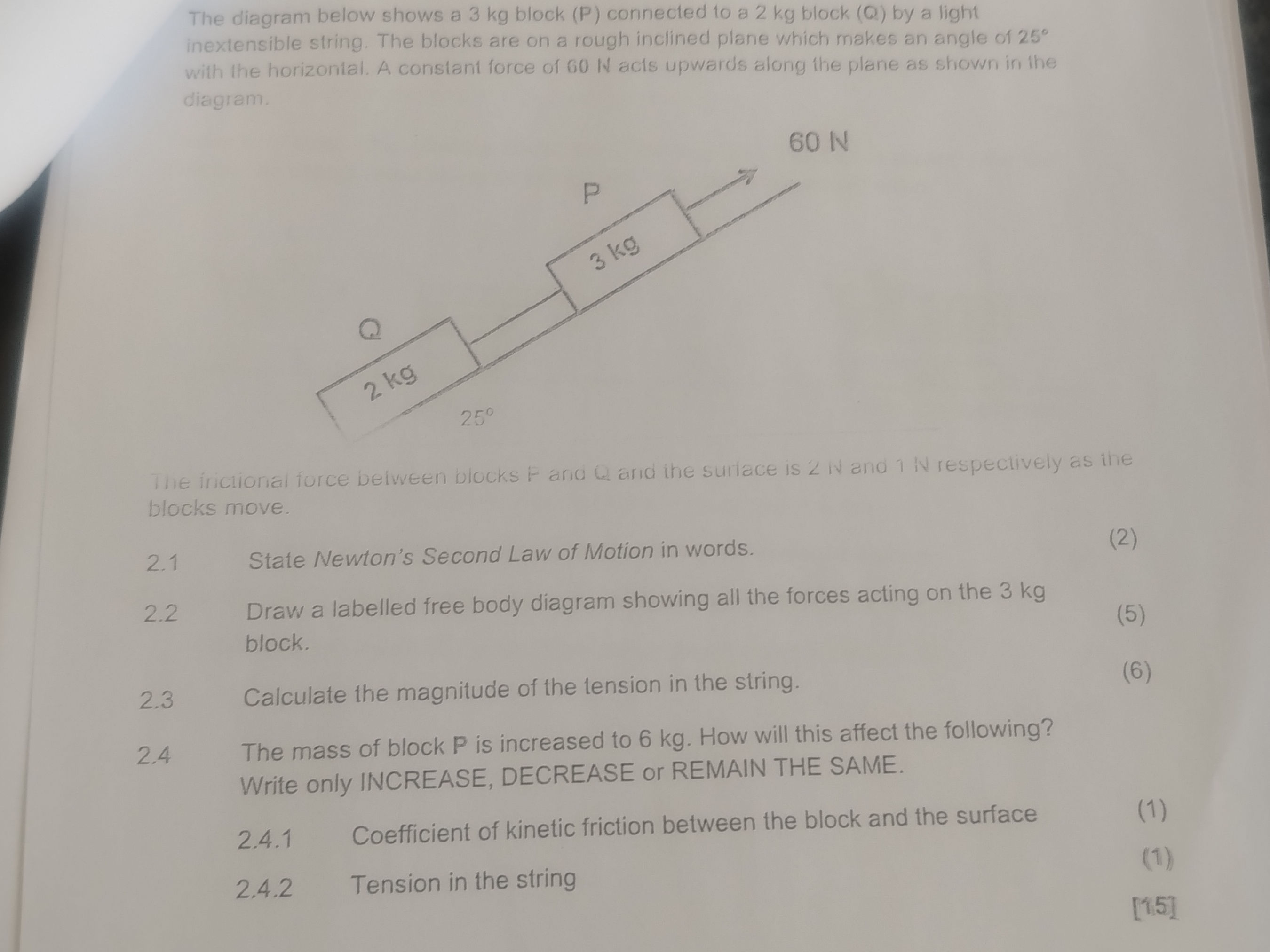 The diagram below shows a 3 kg block (P) | StudyX