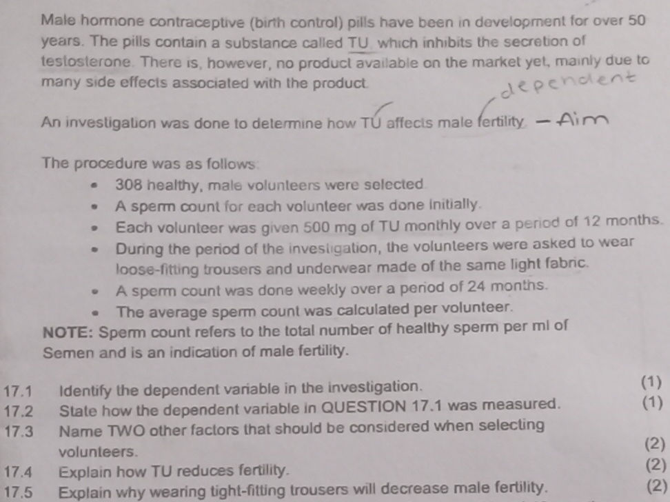 17.1 Identify the dependent variable in the | StudyX