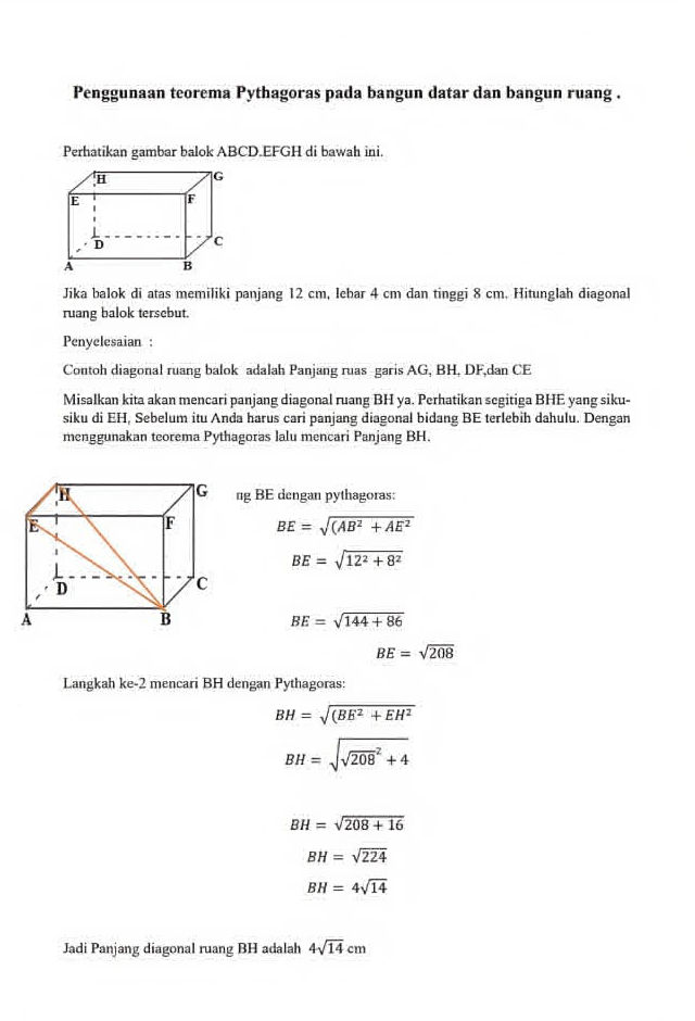 Perhatikan gambar balok ABCD.EFGH di bawah | StudyX