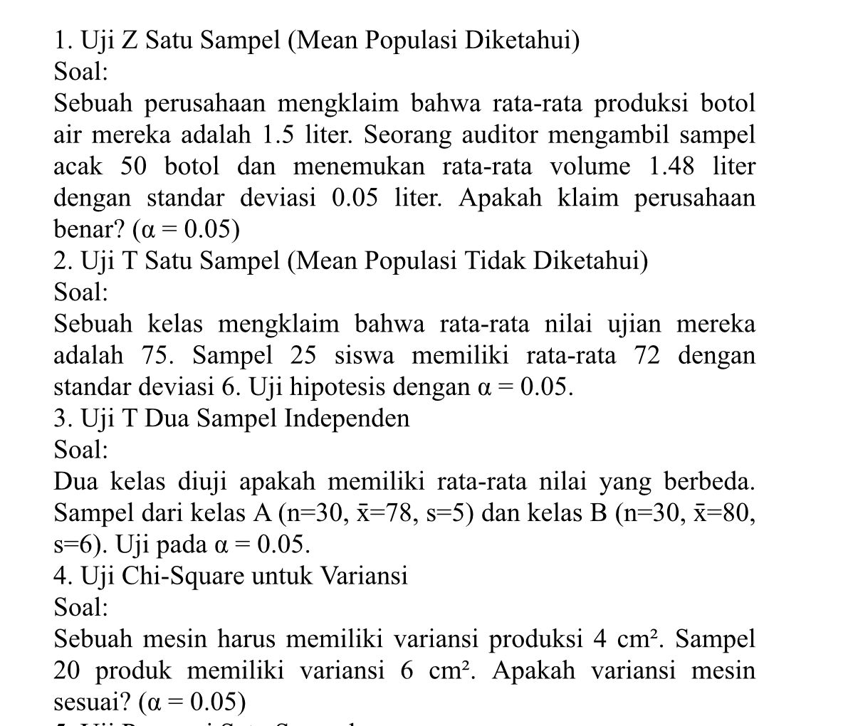 1. Uji Z Satu Sampel (Mean Populasi | StudyX