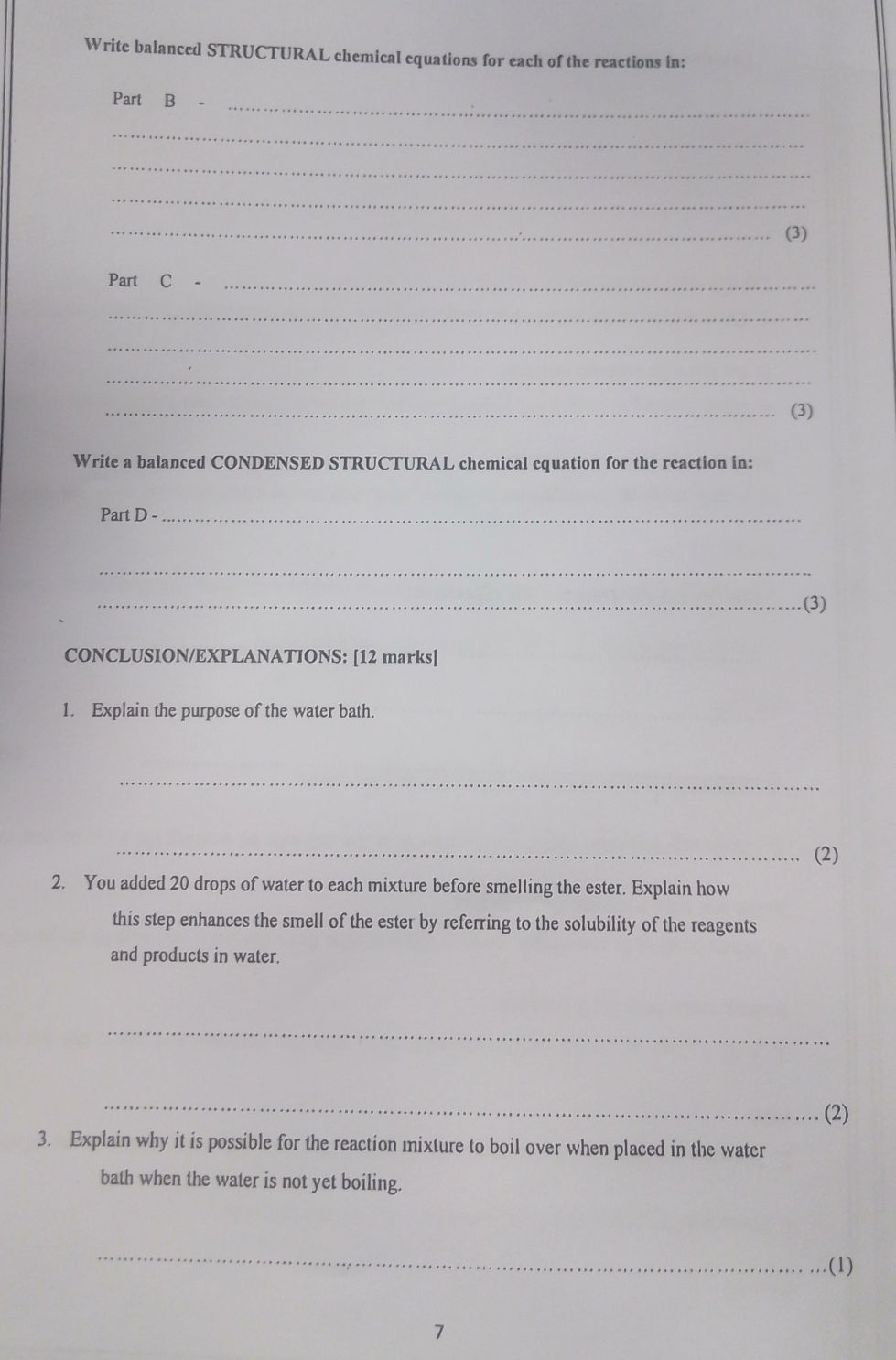 Write balanced STRUCTURAL chemical equations | StudyX