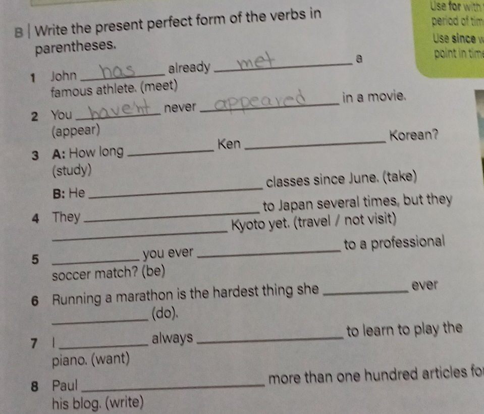 B | Write the present perfect form of the | StudyX