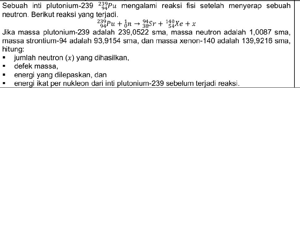 Sebuah inti plutonium-239 $^{239}_{94}Pu$ | StudyX